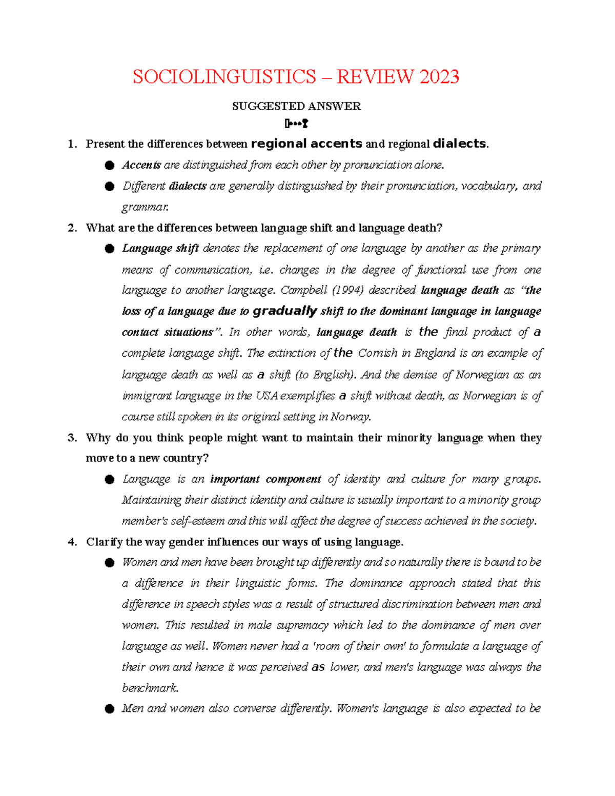 Sociolinguistic Review - SOCIOLINGUISTICS – REVIEW 2023 SUGGESTED ...
