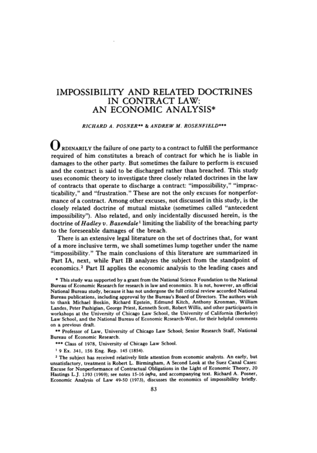 Economic Analysis of Impossibility & Related Doctrines in Contract Law ...