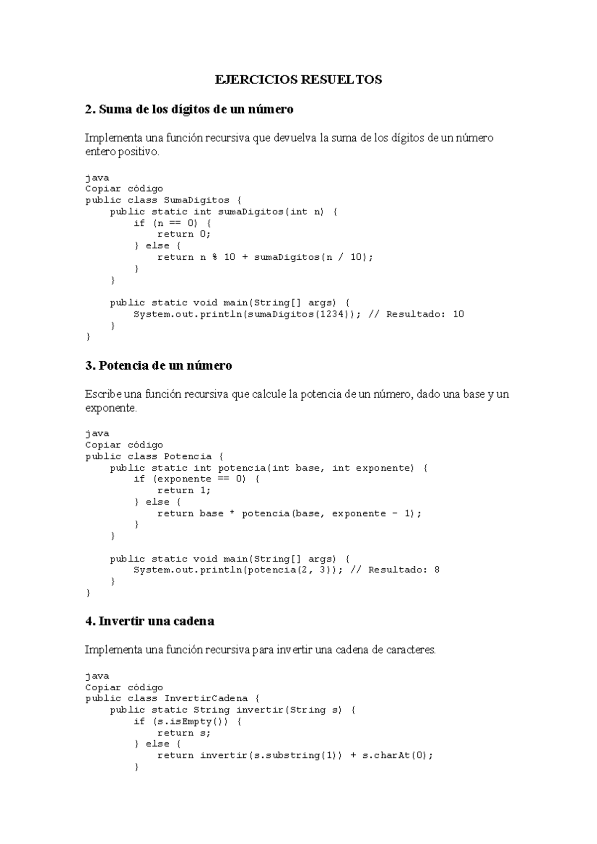 Ejercicios Resueltos - Semana 7: Recursividad en Java - Studocu