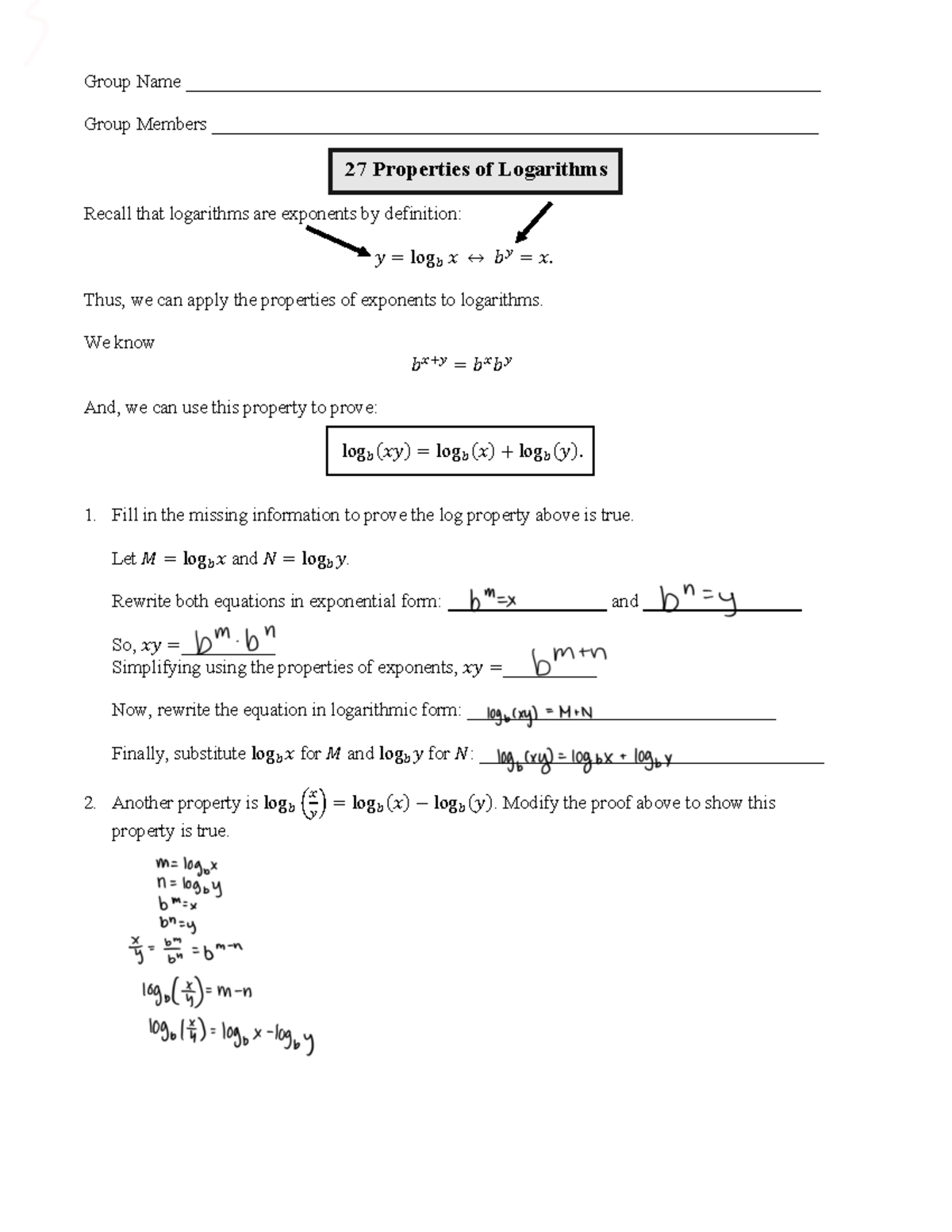 27 - Assignment: Properties of Logarithms Explained - Studocu