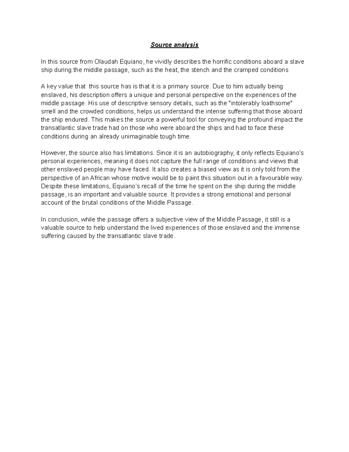 Source Analysis of Olaudah Equiano's Account of the Middle Passage ...