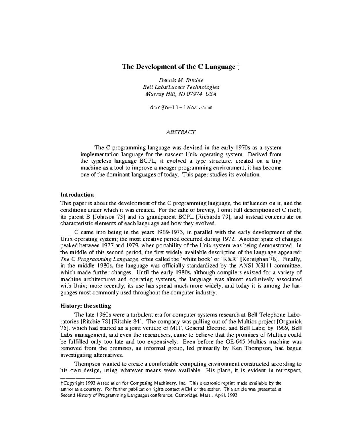 C Language Development: Evolution and Impact (CS101 Lecture Notes ...