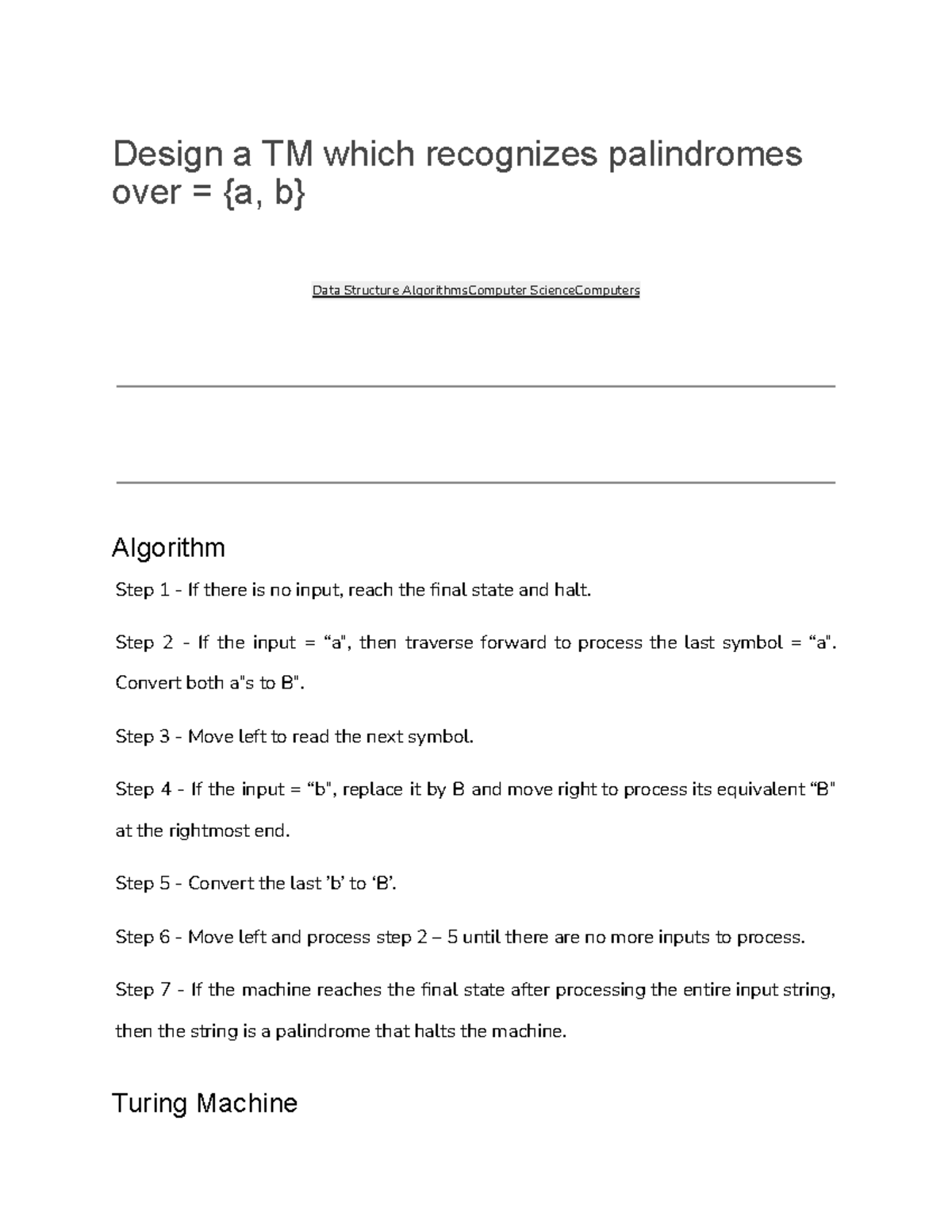 Question Bank - 4 (Part 3): Turing Machine for Palindrome Recognition ...