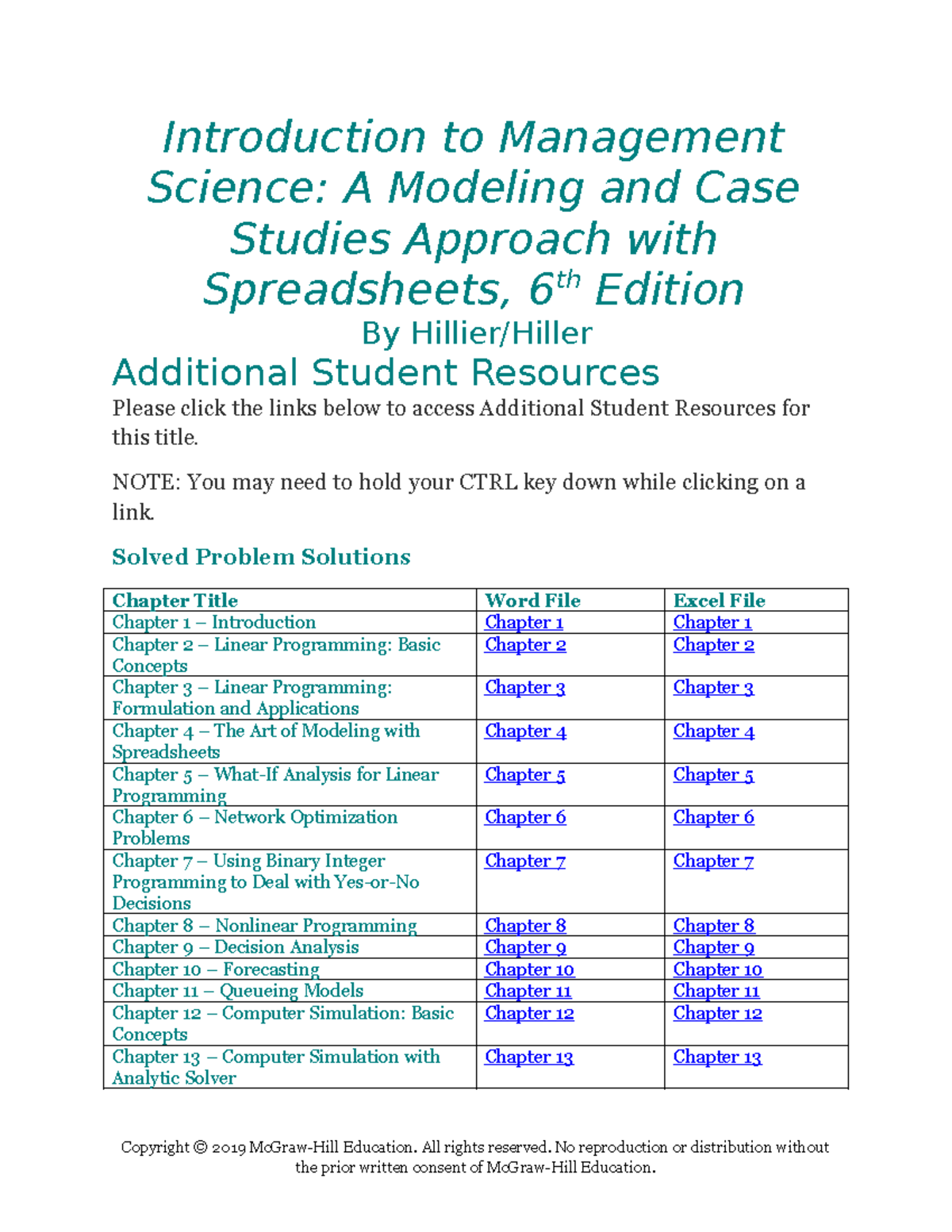 Management Science: Modeling & Case Studies (Hillier 6e Resources ...