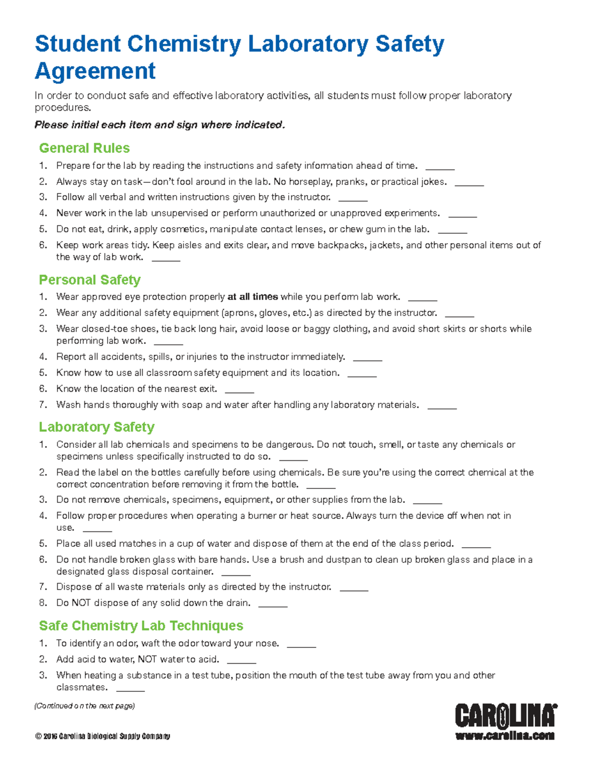 Chemistry Lab Safety Agreement: Essential Guidelines for Students - Studocu