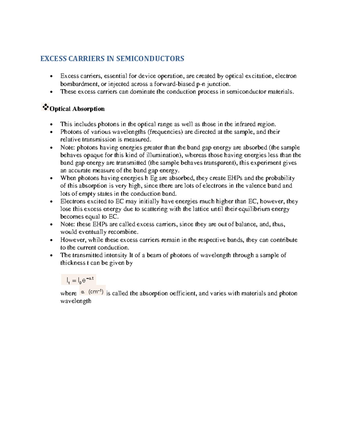 Unit-3: Excess Carriers in Semiconductors - Key Concepts and ...
