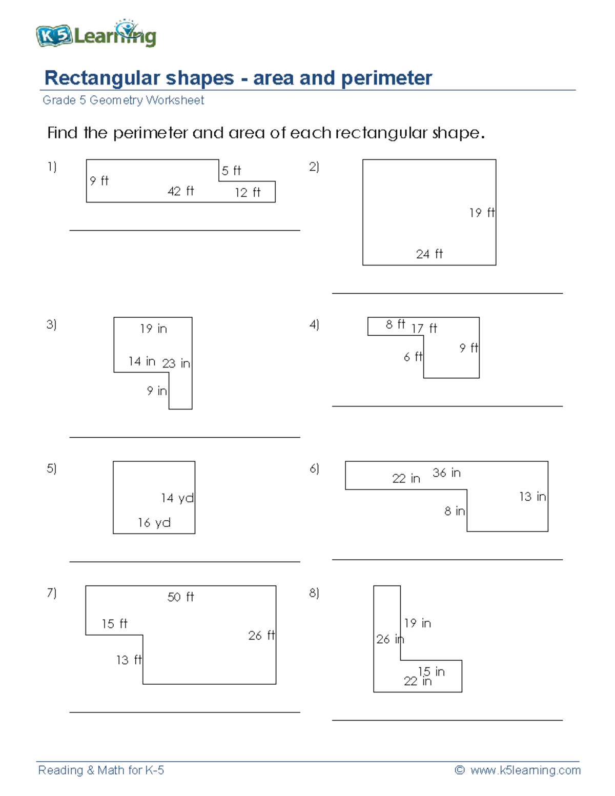 Grade 5 Geometry: Rectangles Area & Perimeter Worksheet - Studocu