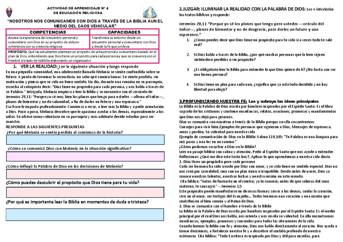 Actividad de Aprendizaje Nº 4: Comunicación con Dios a través de la ...