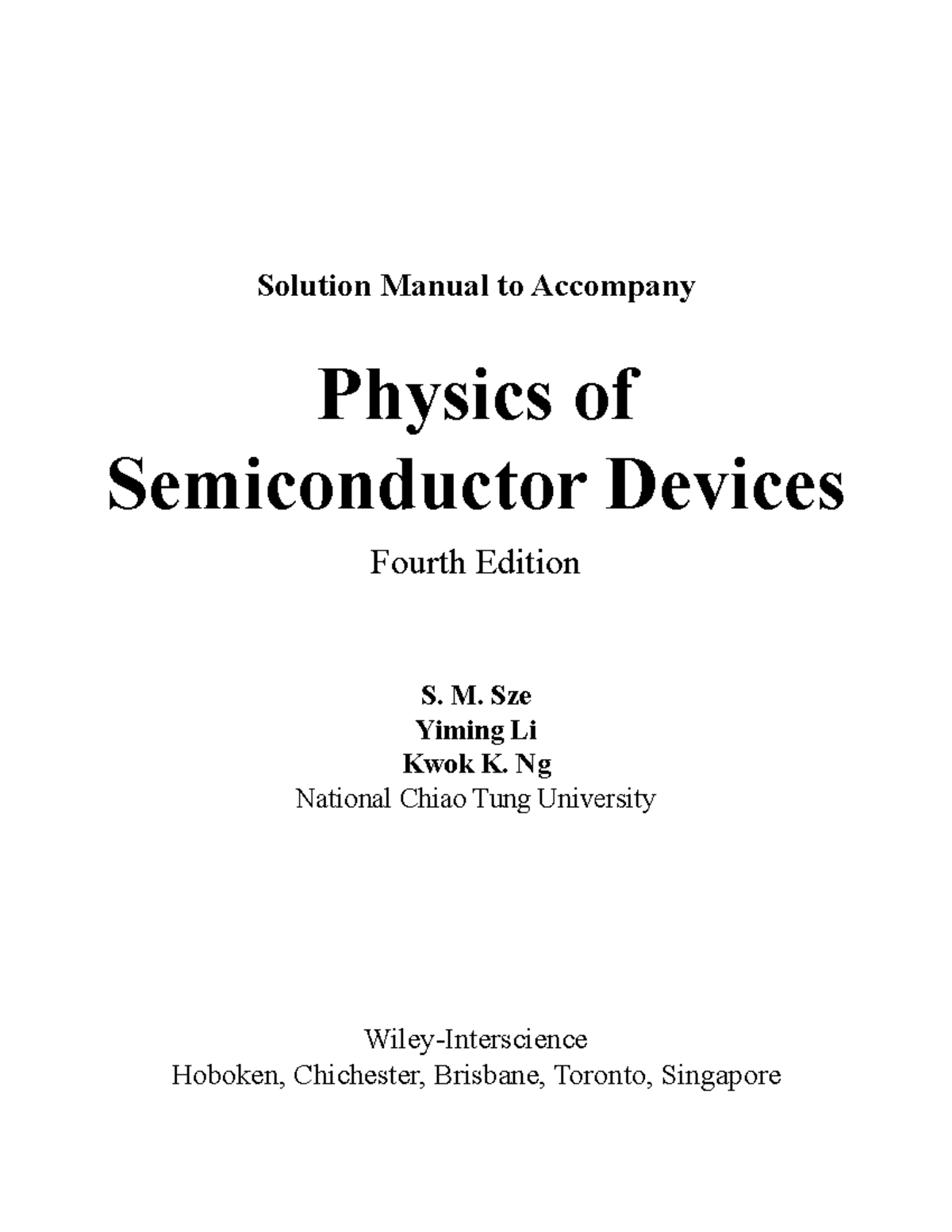 Solution Manual for PHYS 5: Physics of Semiconductor Devices - Studocu