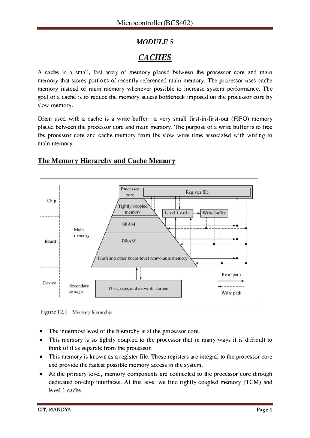 Microcontroller (BCS402) Module 5: Understanding Cache Memory Systems - Studocu