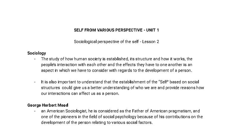 Sociology 101: Understanding the Self from Various Perspectives ...