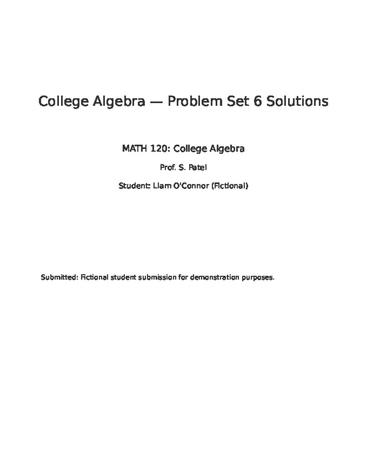 Assignment 3 college algebra - MTH 103 - College Algebra Problem Set 6 ...