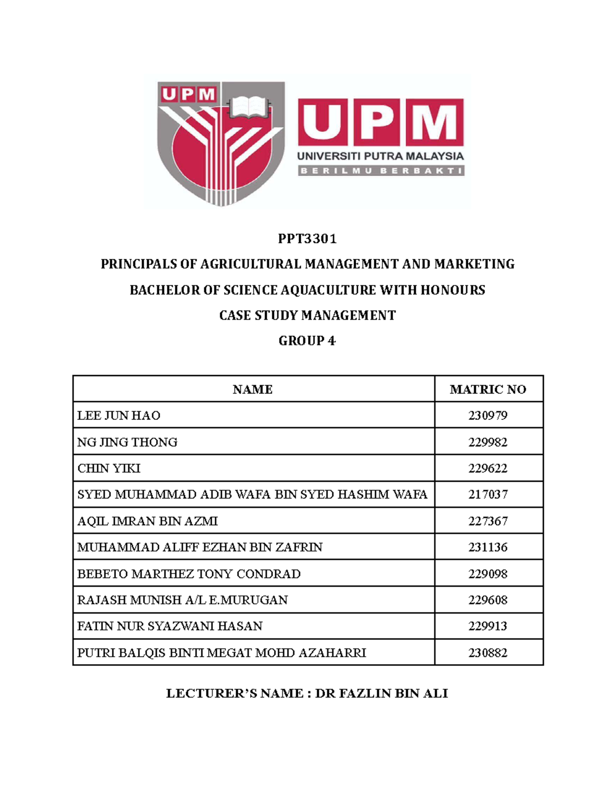 PPT3301 Case Study: Managing Growth Challenges in Aquaculture - Studocu