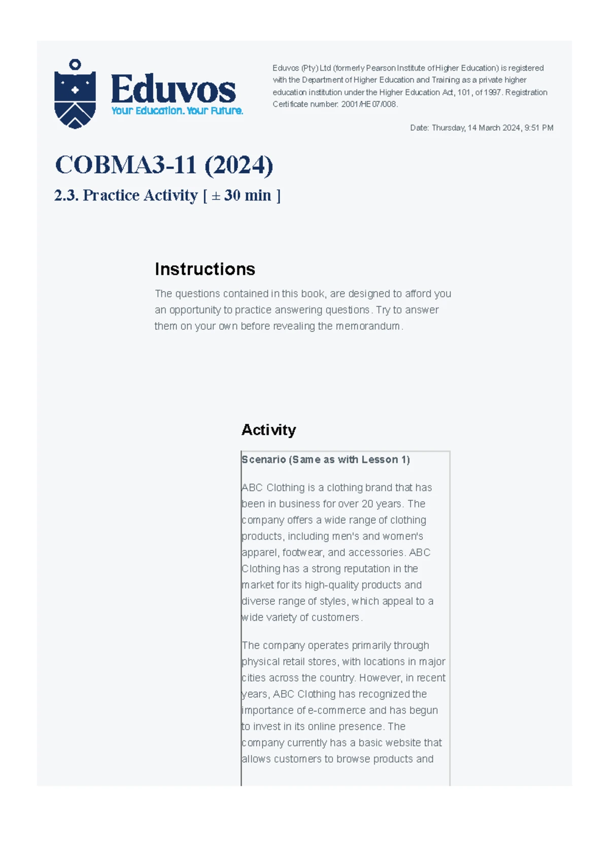Eduvos Academic Calendar 2024: Year 1 to 3 Overview - Studocu
