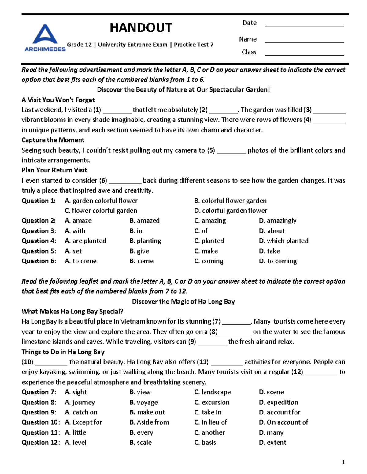 Grade 12 University Entrance Exam Practice Test 8 - Studocu