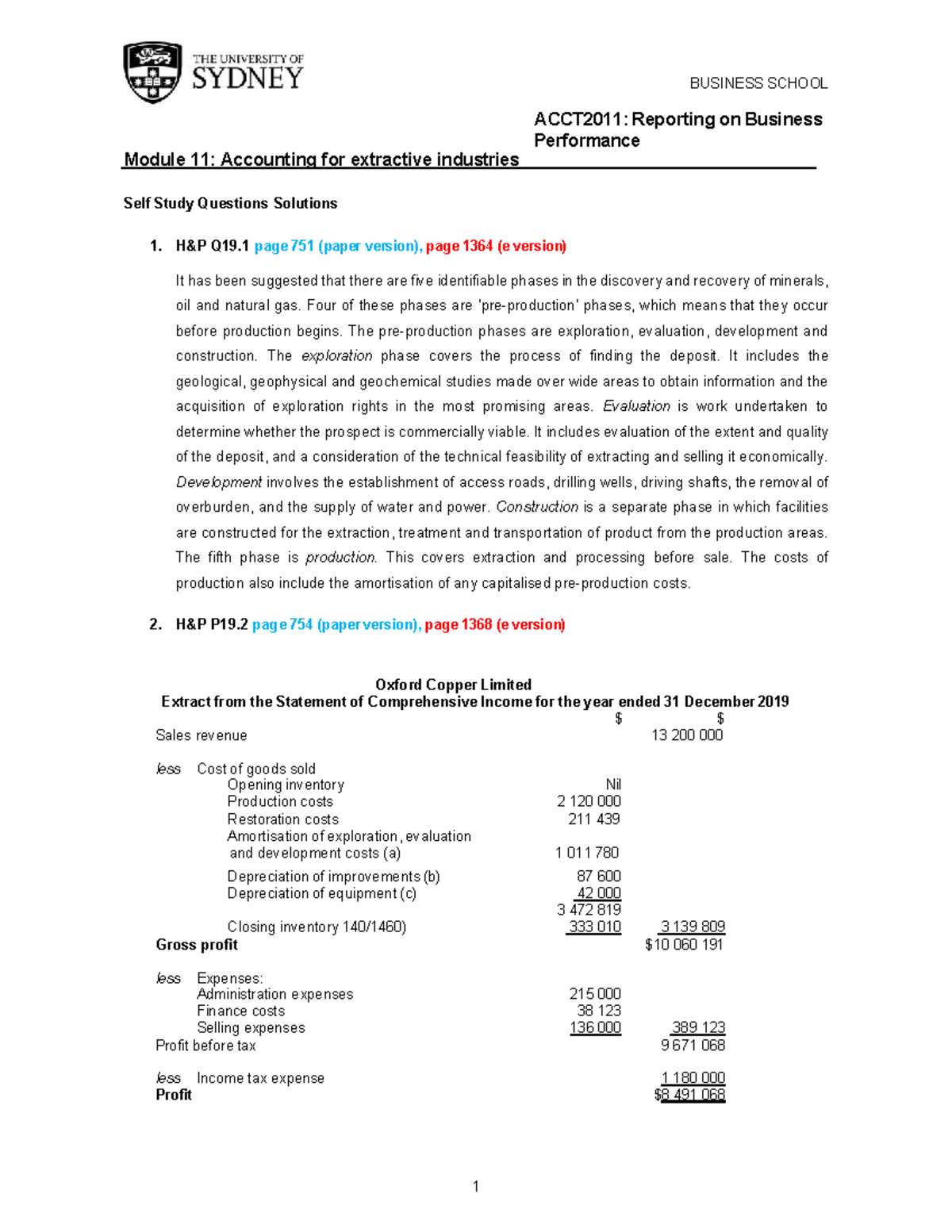 ACCT2011 Module 11: Self Study Q&A on Accounting for Extractive ...