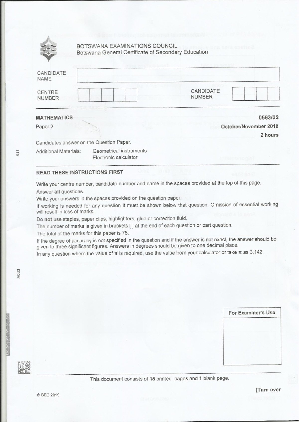 2019 BEC Mathematics Paper 2 - Practice Questions and Solutions - Studocu