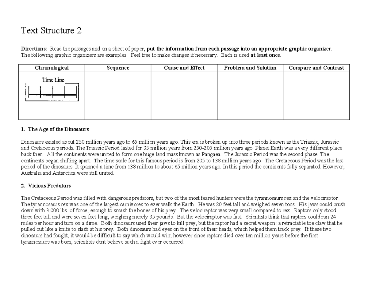 Text Structure 2: Graphic Organizers for Dinosaurs and Predators - Studocu