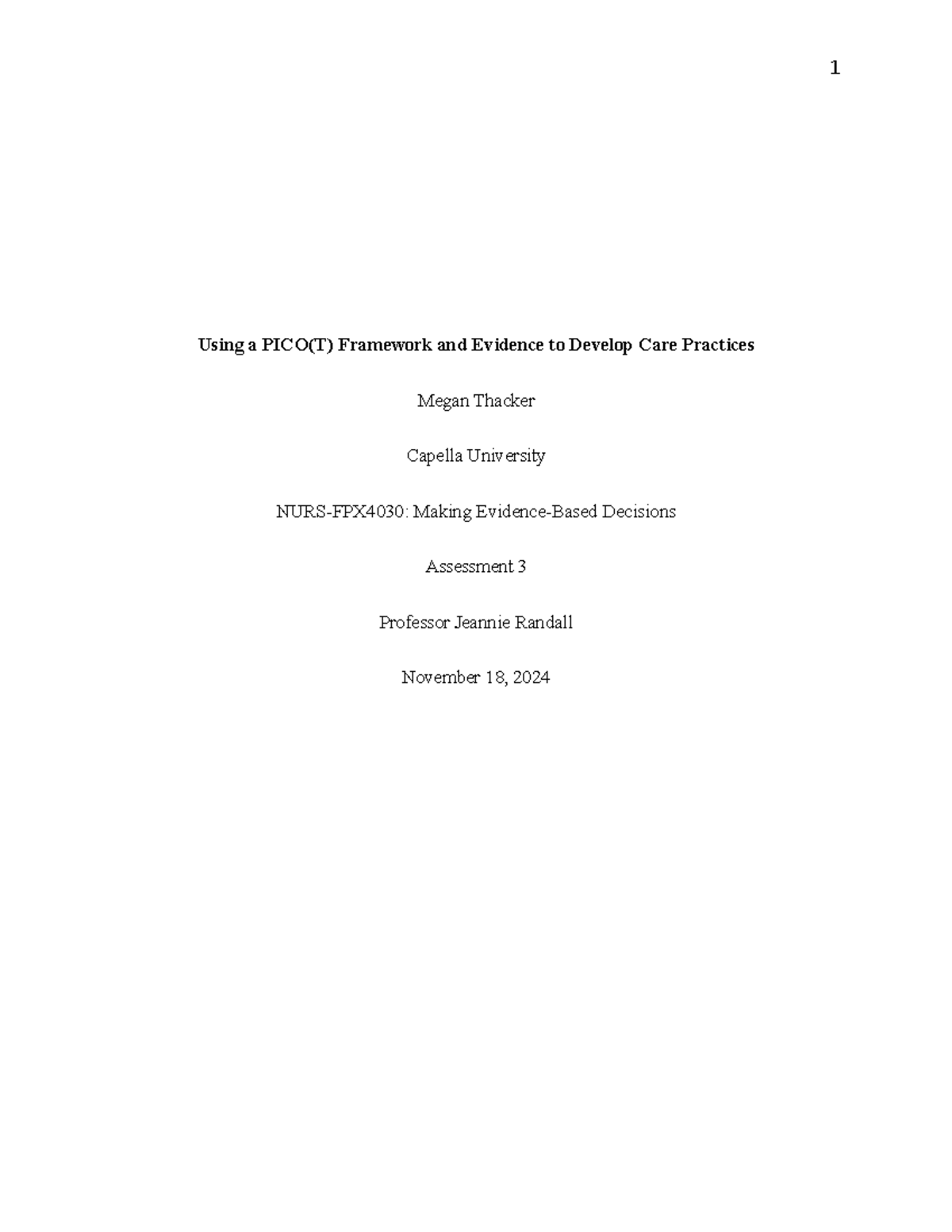 PICO(T) Assessment 3: Evidence-Based Practices in CKD Care (NURS ...