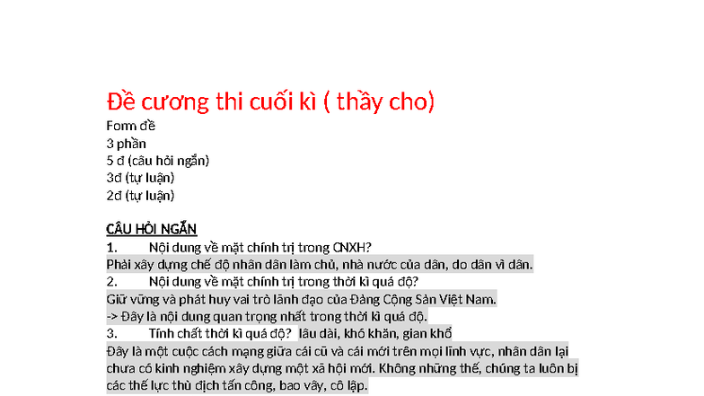 Đề cương thi cuối kì môn TTHCM - Form đề 3 phần 5 đ - Studocu