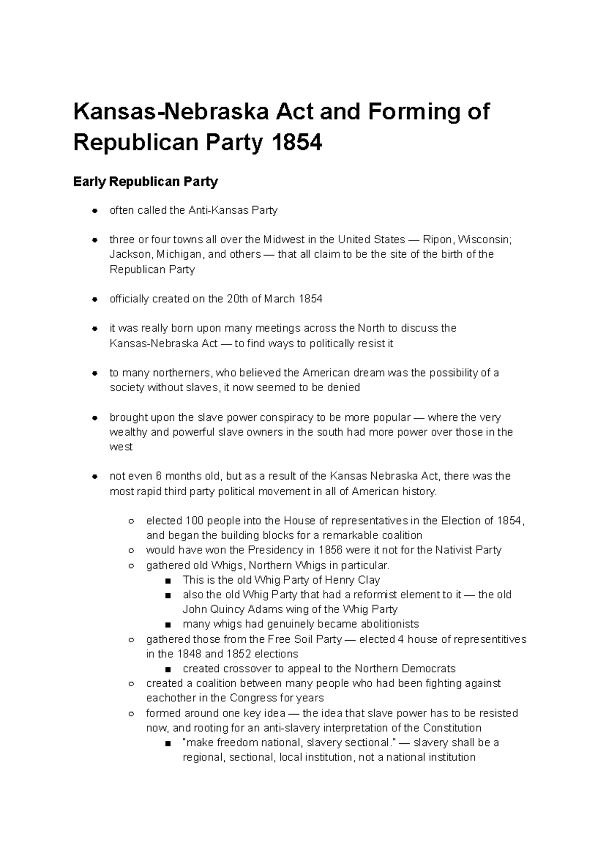 Kansas-Nebraska Act and the Birth of the Republican Party (1854) - Studocu