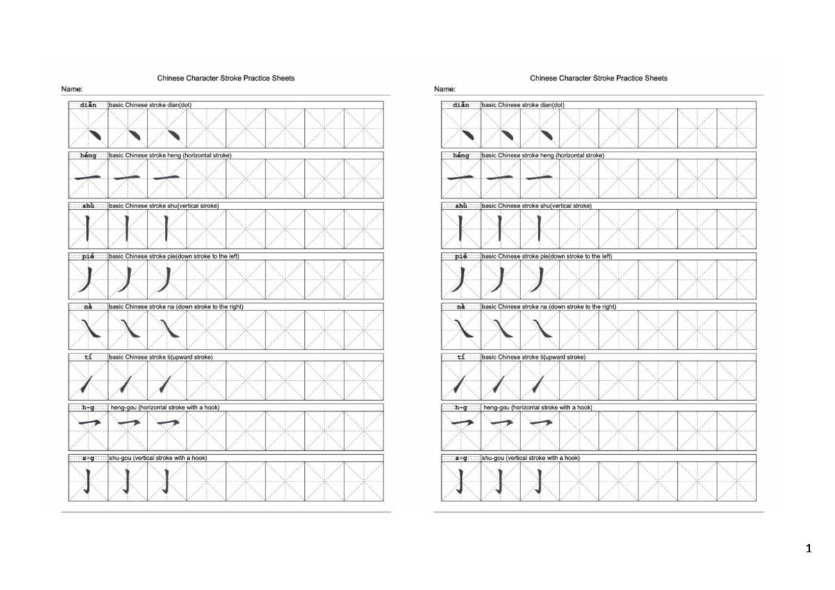 Chinese Character Stroke Practice Sheets: Basic Strokes Guide - Studocu