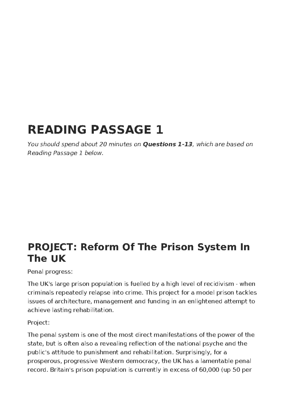 IELTS Reading: Reform of the UK Prison System - Practice Test - Studocu