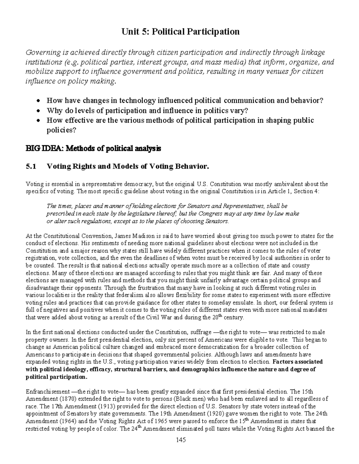 Apusgov Unit5 Texts Fall 2024 AMC - Unit 5: Political Participation ...