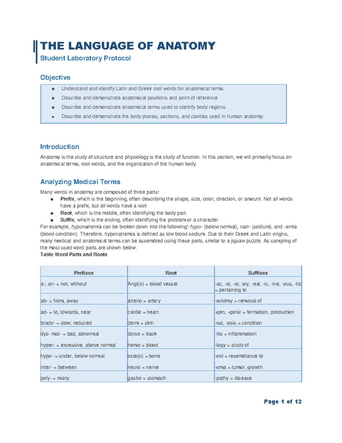 SP 23 Language of Anatomy - THE LANGUAGE OF ANATOMY Student Laboratory ...