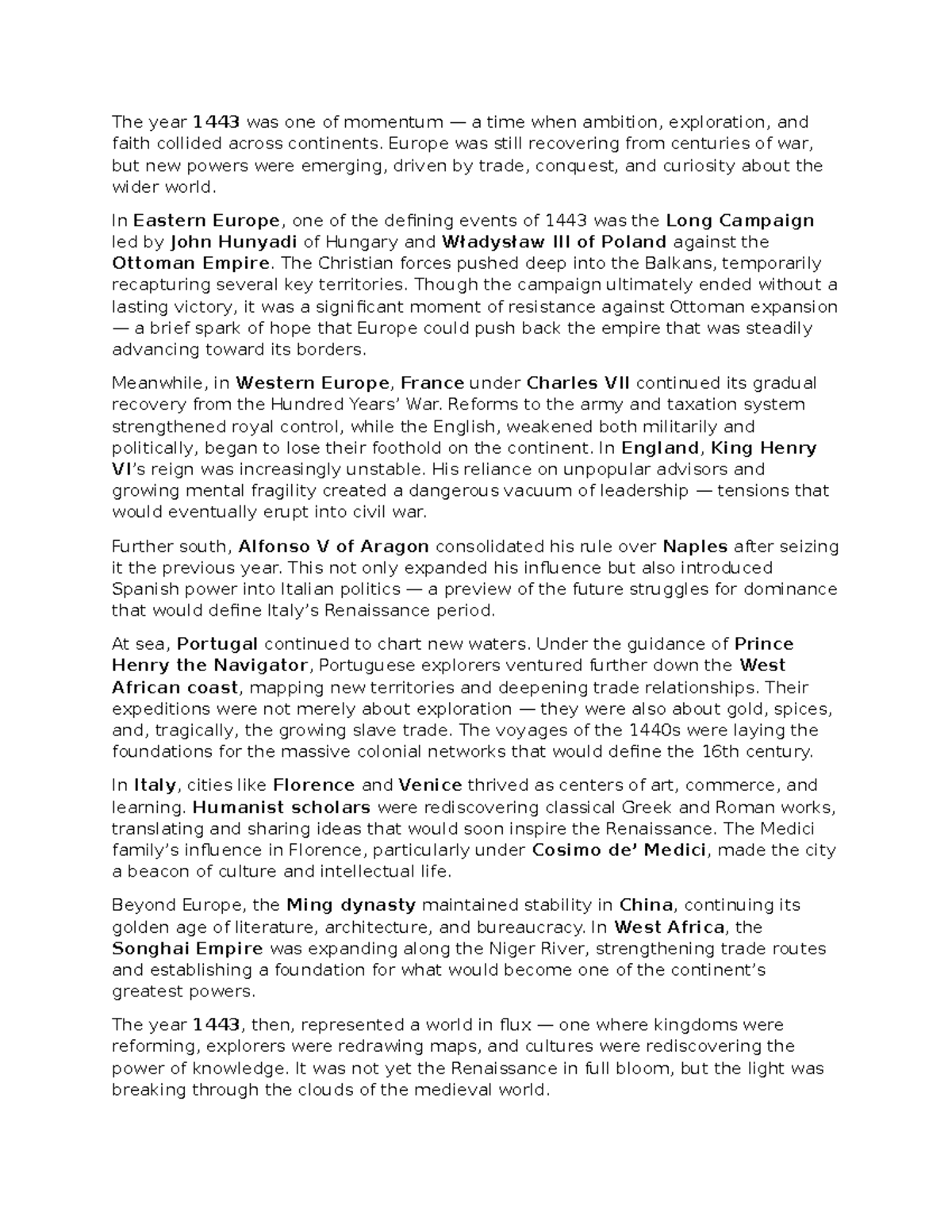 1443: A Year of Change and Exploration - Essay Notes - Studocu