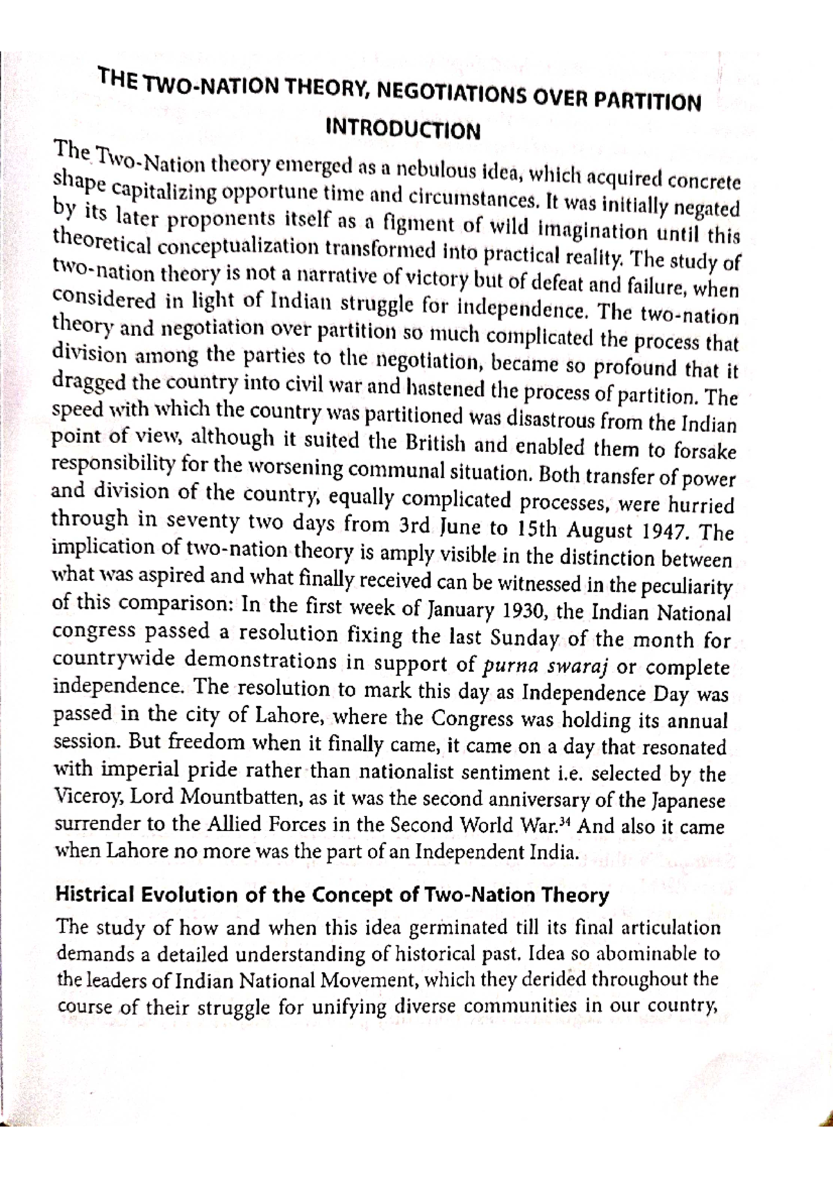 The Two Nations Theory: Historical Context and Implications - Studocu