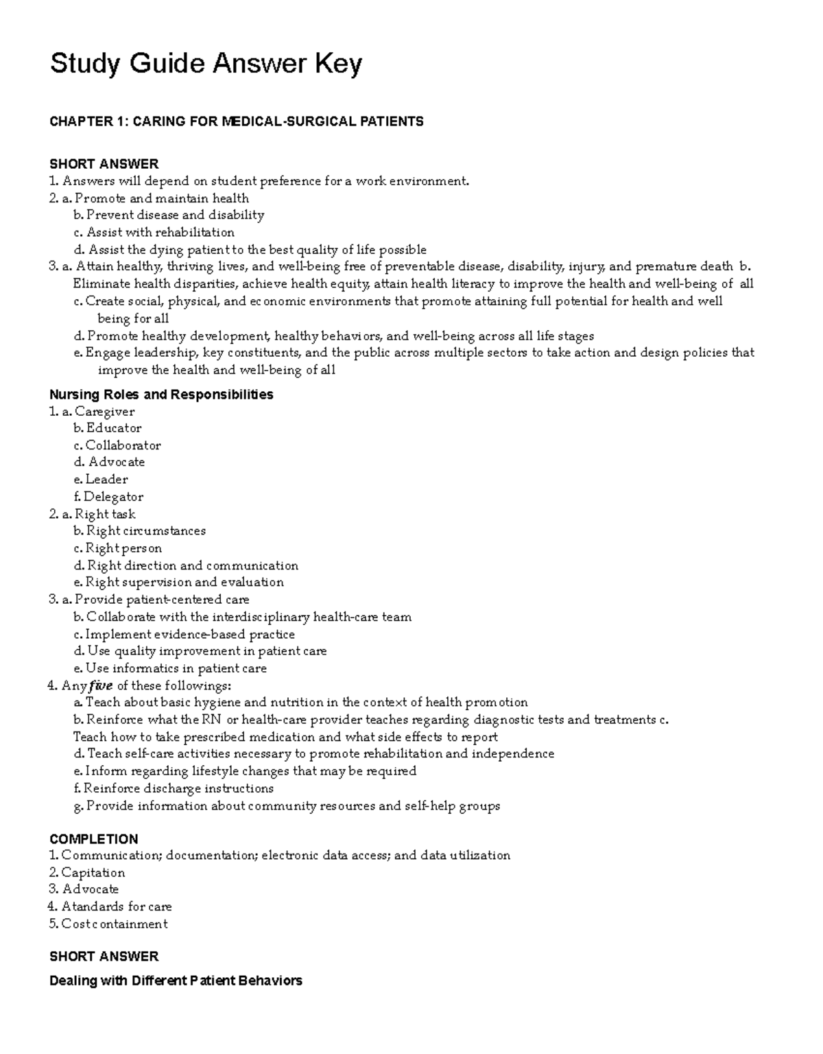 Med-Surg 2023 Study Guide Answer Key for Clinical Scenarios - Studocu
