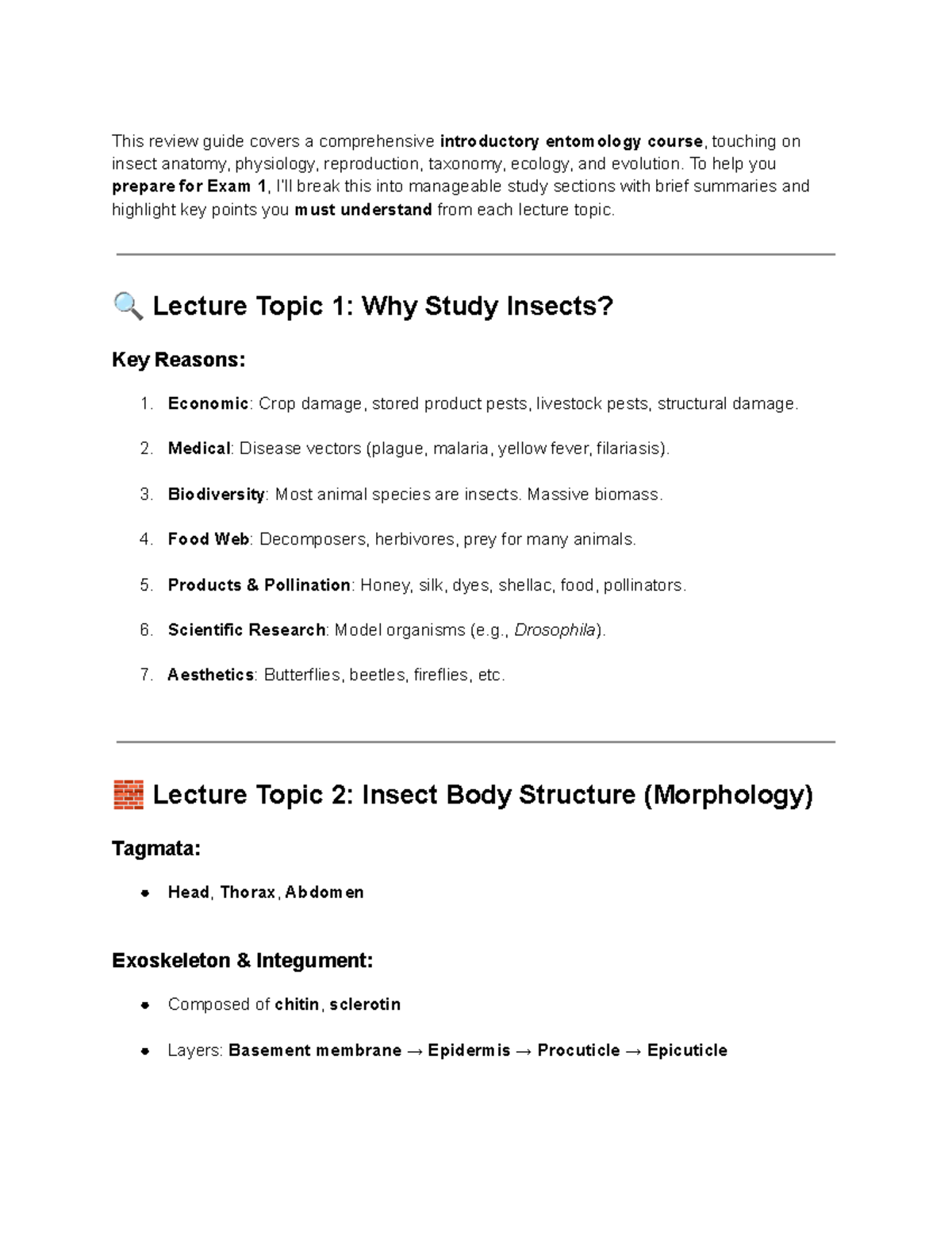 Entomology 101: Comprehensive Study Guide for Exam 1 Preparation - Studocu