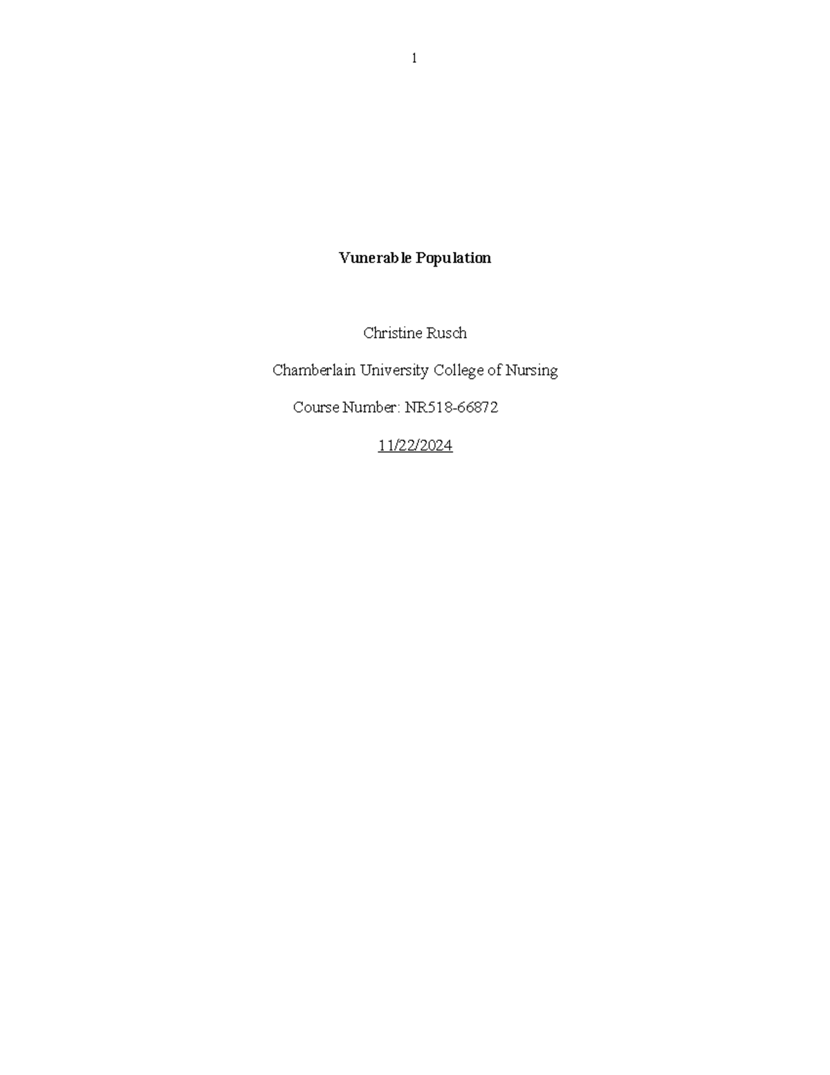 Vunerable Population - Vunerable Population Christine Rusch Chamberlain ...