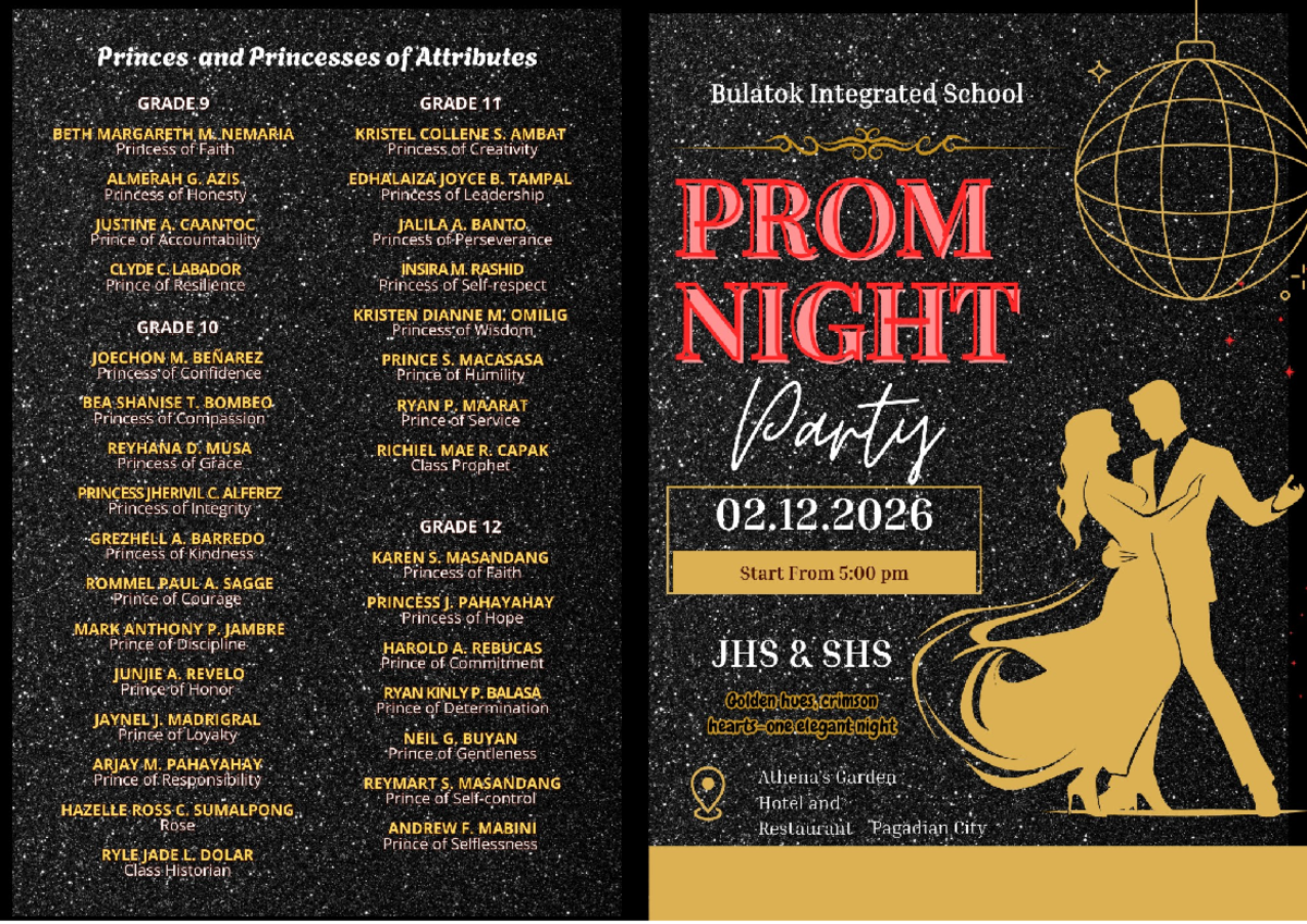 PROM Program - Princes and Princesses of Attributes GRADE 9-12 - Studocu