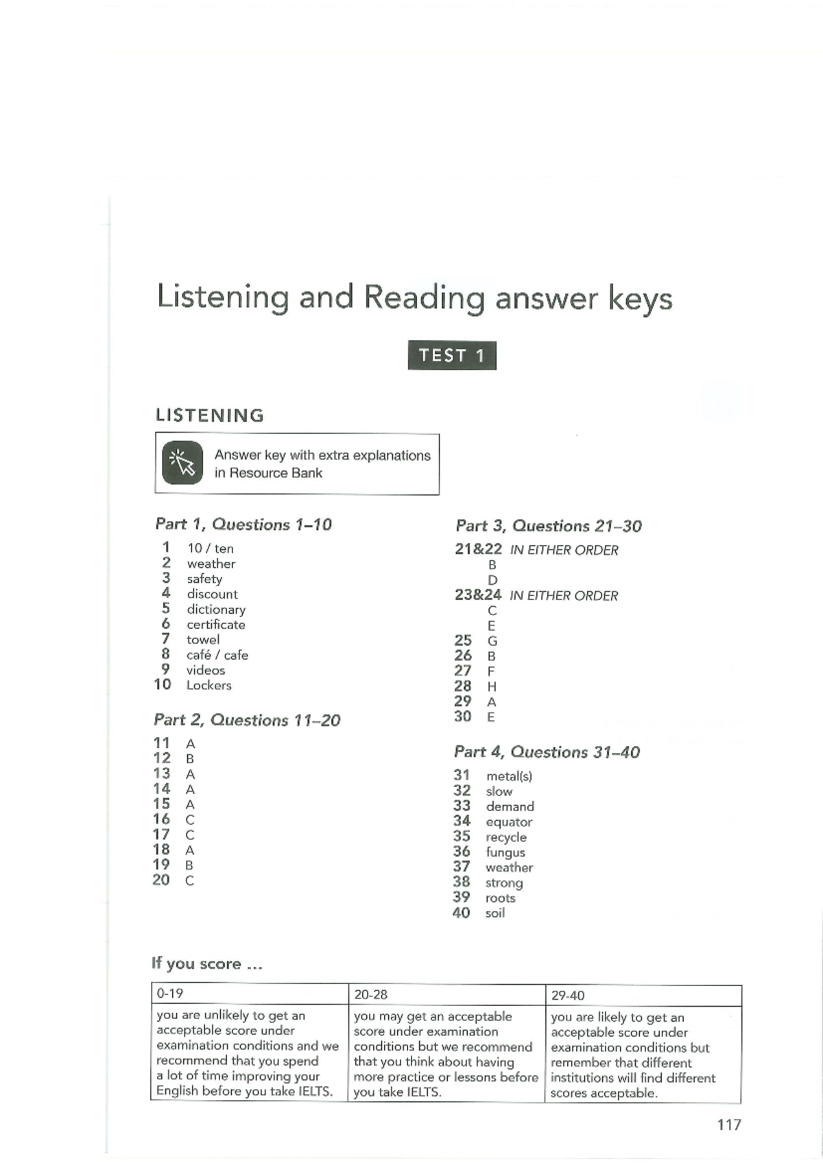 IELTS Listening & Reading Test 1 Answer Keys with Explanations - Studocu