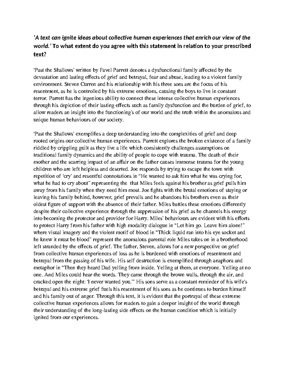 ENG101: Past of Shallows Essay Notes on Collective Human Experiences ...