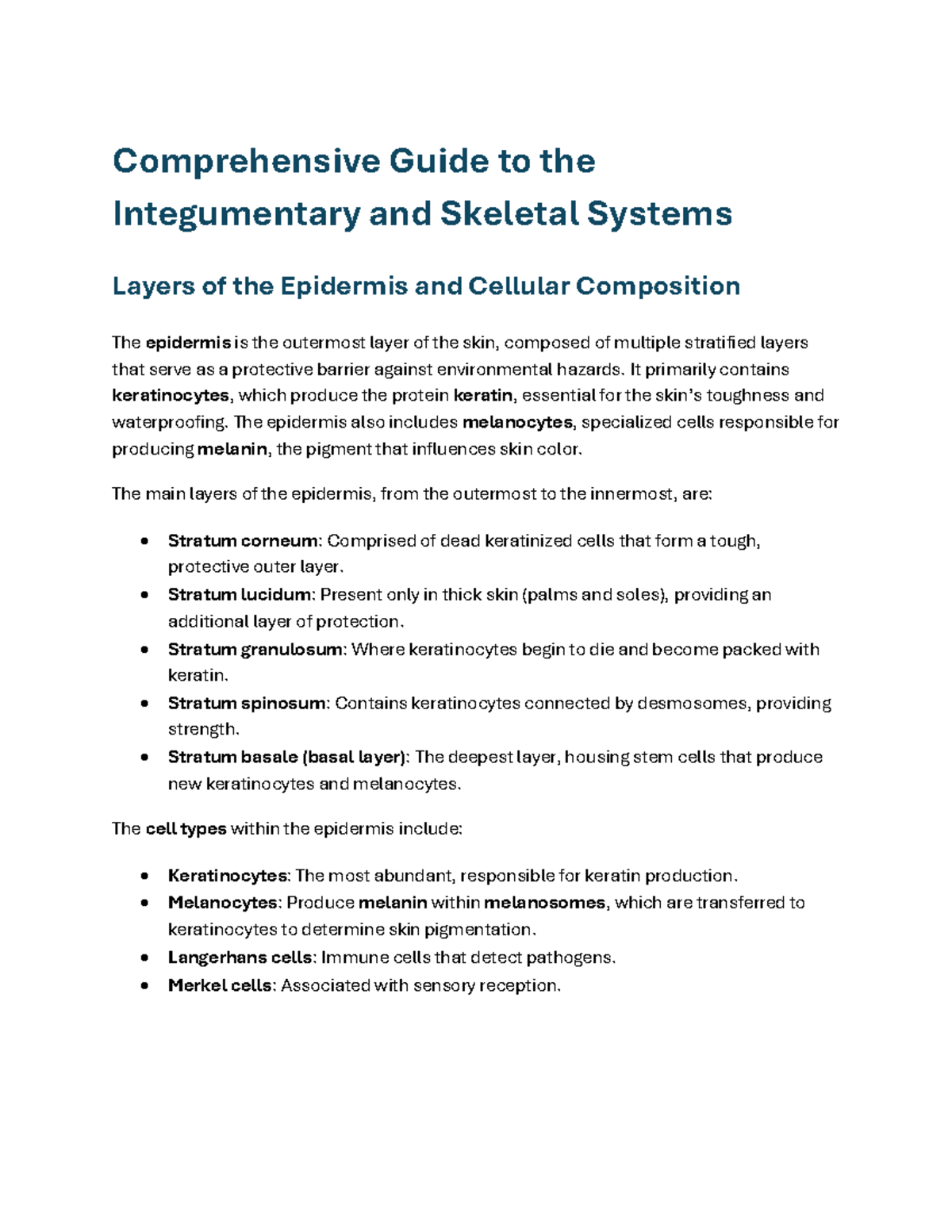 Comprehensive Guide to Integumentary & Skeletal Systems (BIO 101) - Studocu