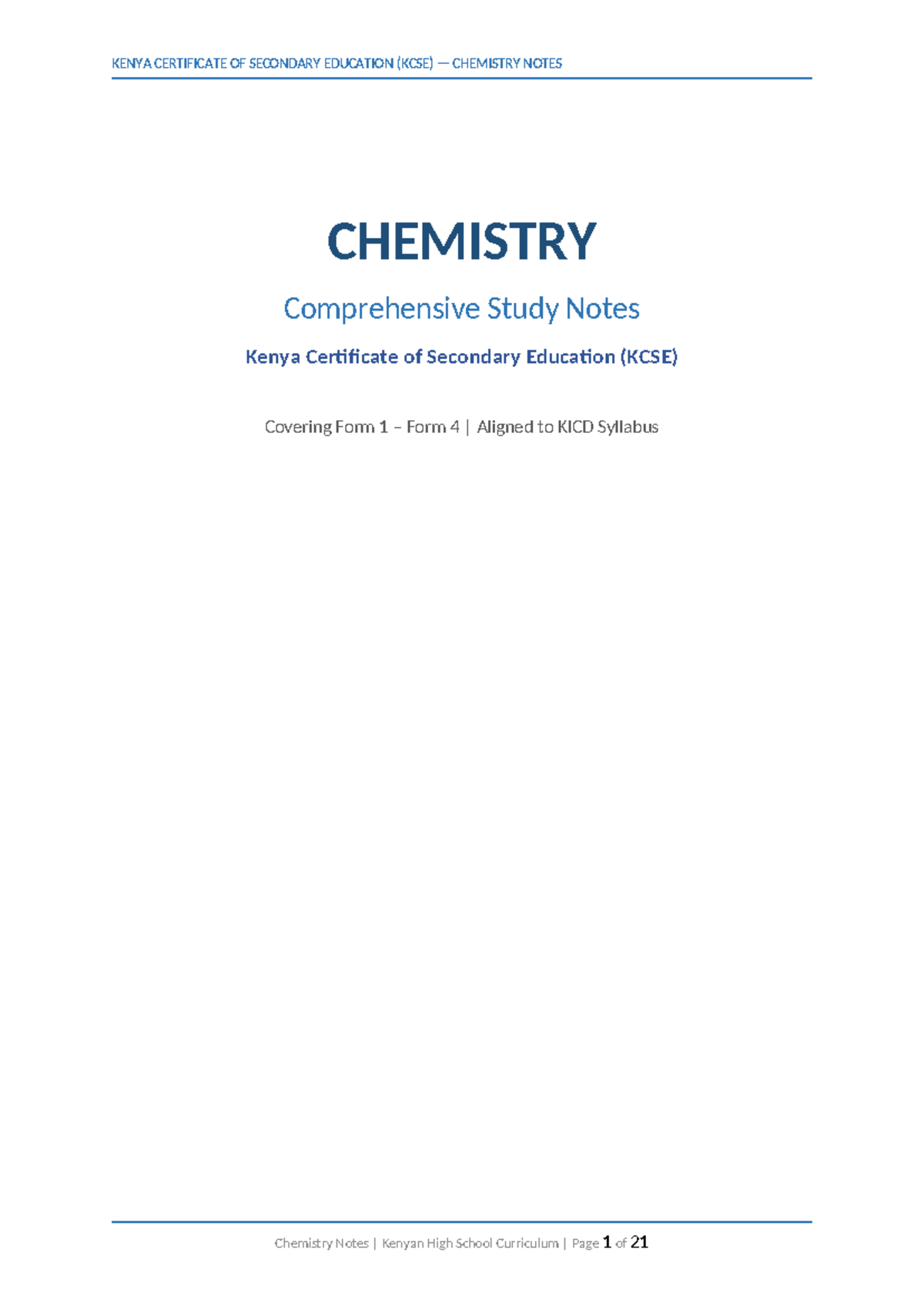 KCSE Chemistry Notes: Comprehensive Study Guide for Forms 1-4 - Studocu