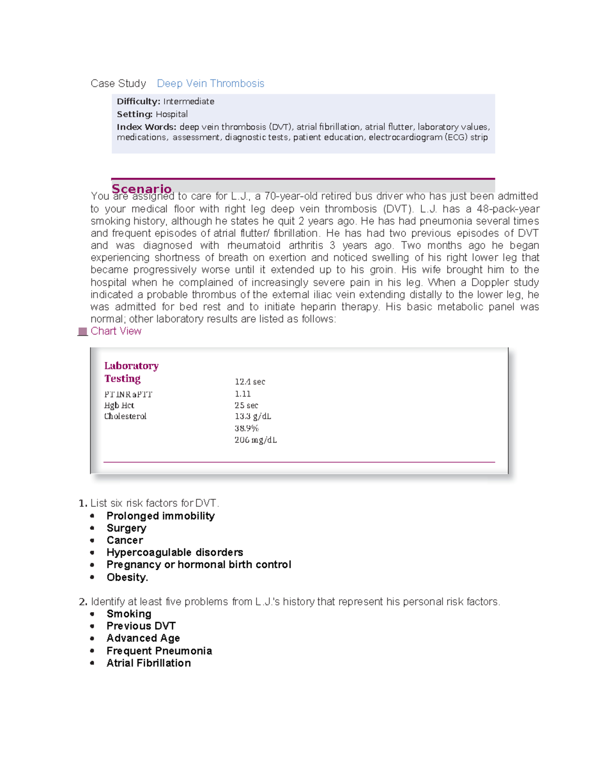 Module 2 Case Study on Deep Vein Thrombosis (DVT) Management - Studocu