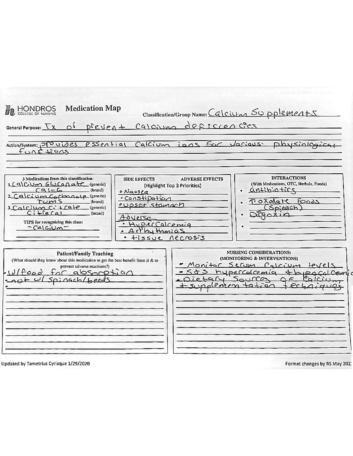HONDROS NURSING Medication Map: Week 3 Calcium & Antidiabetic Notes ...