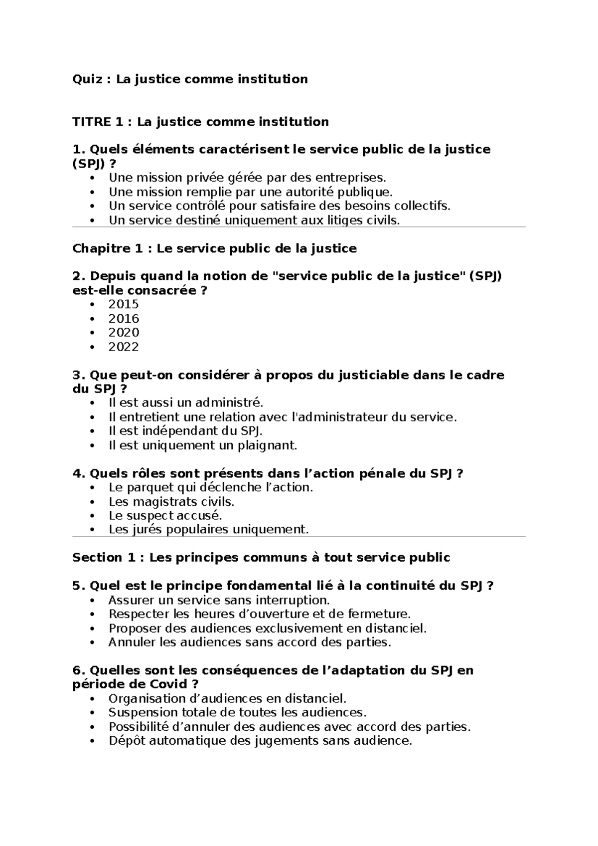 Quiz IJ - La Justice Comme Institution : Éléments Clés et Concepts ...
