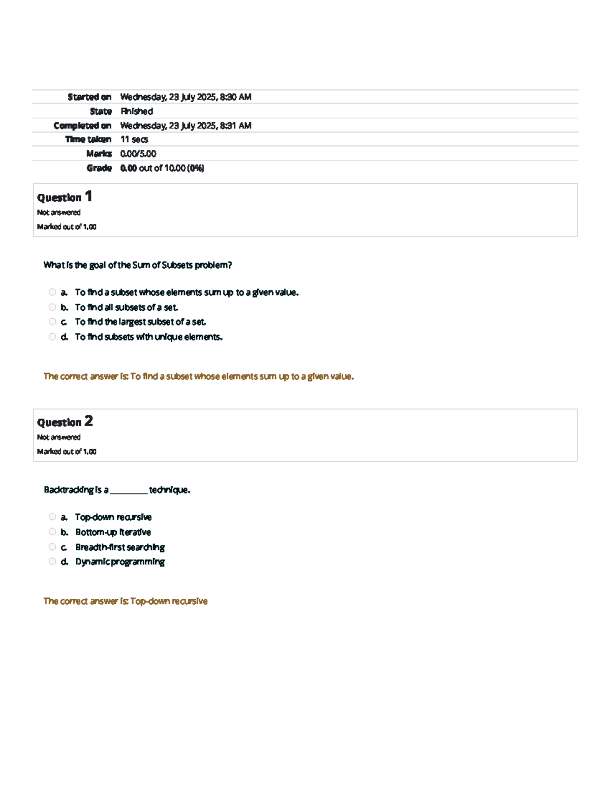Self-Quiz Unit 5 Review: Sum of Subsets & Backtracking Concepts - Studocu