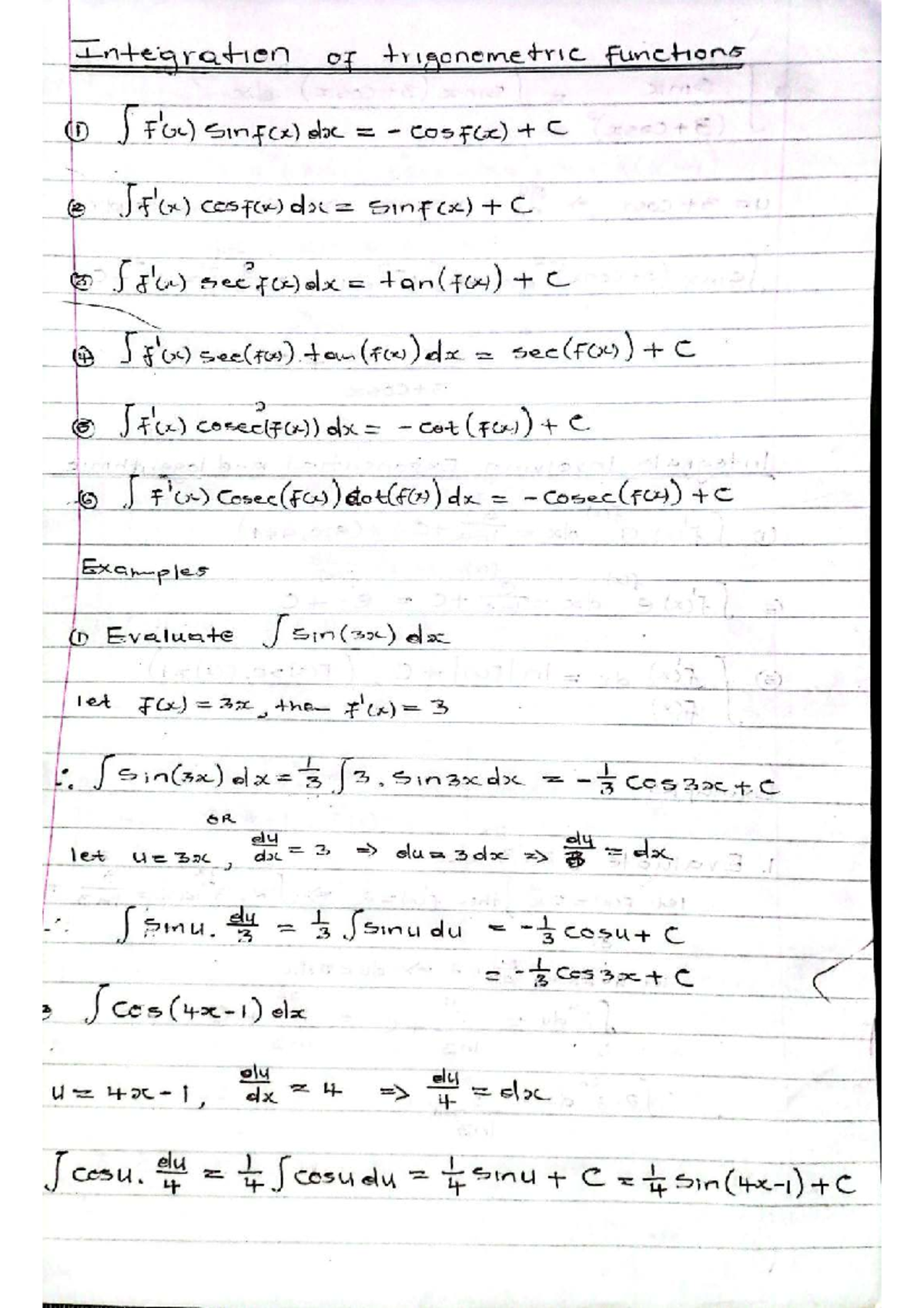 Integration of Trigonometric Functions: Techniques and Examples - Studocu