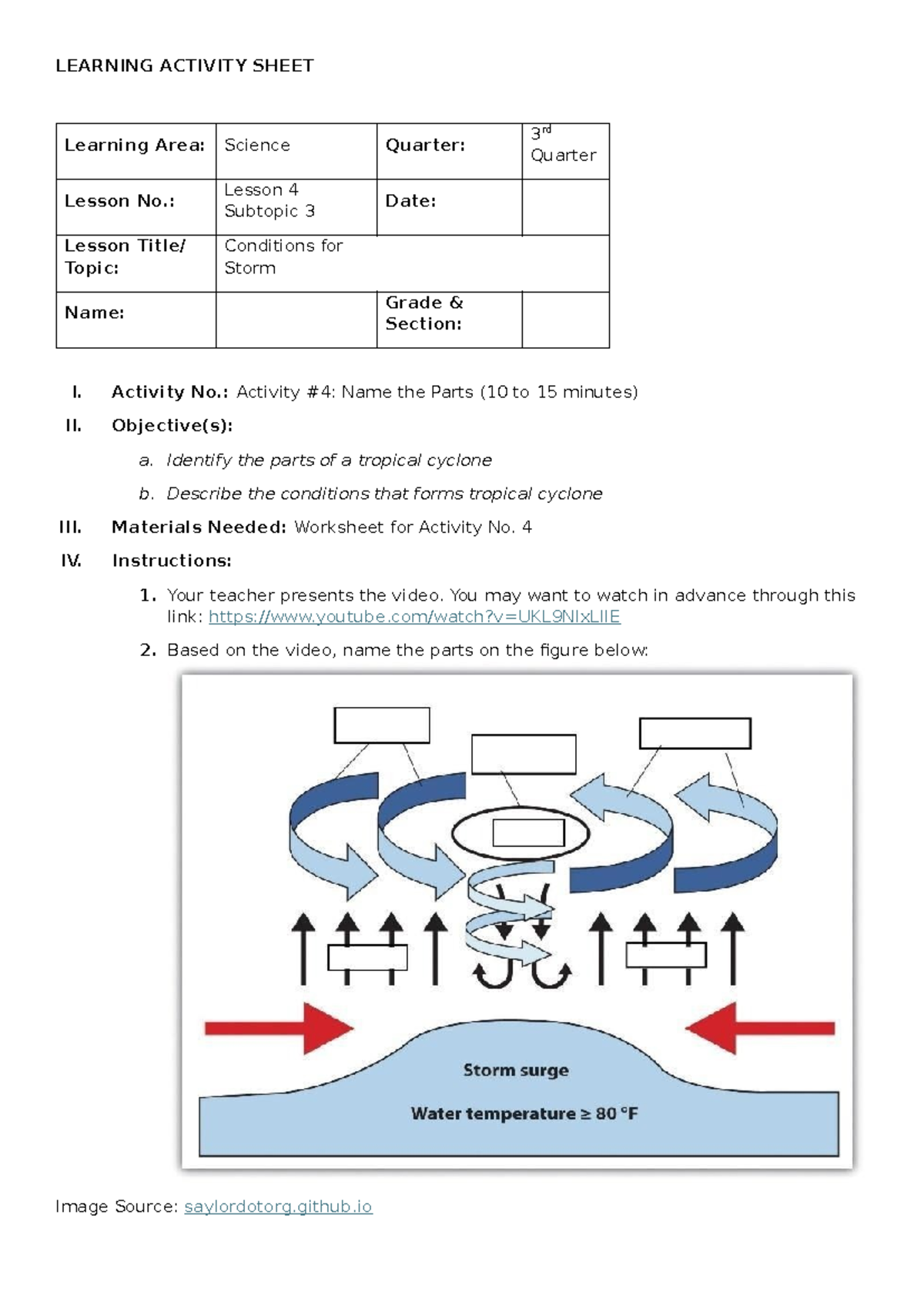 Science Lesson 4: Conditions for Storm - Activity Sheet - Studocu