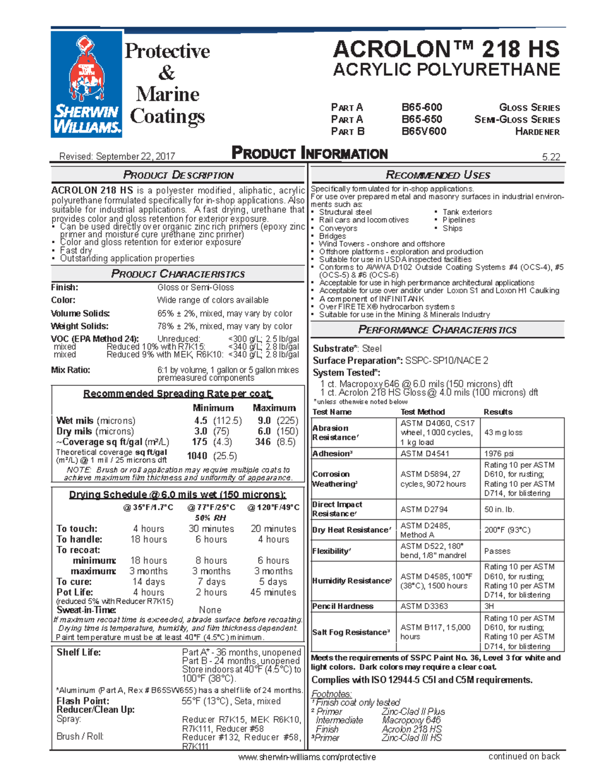 Acrolon 218 HS Product Data Sheet - Acrylic Polyurethane Overview - Studocu