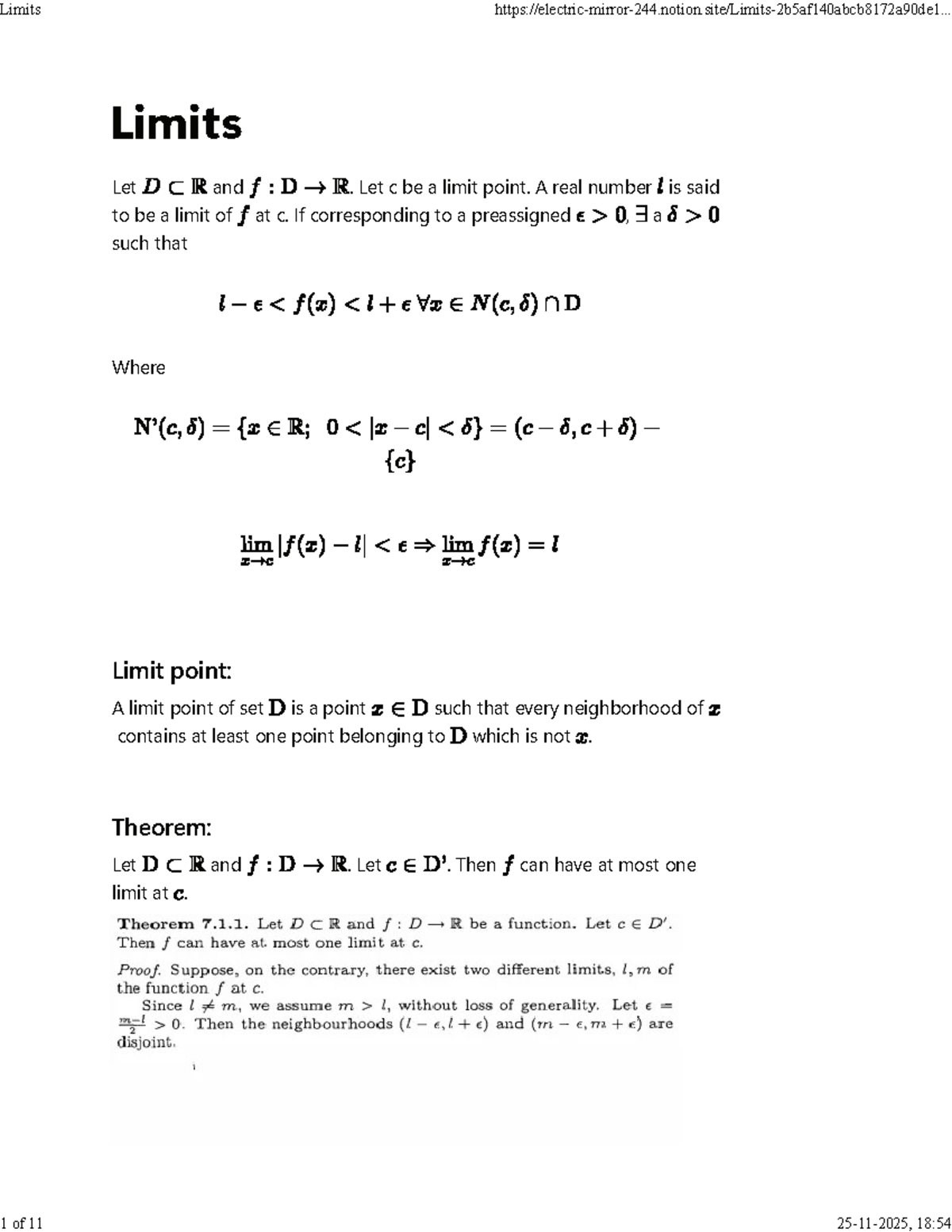 Limits - Comprehensive Study Notes for Calculus (MATH 101) - Studocu