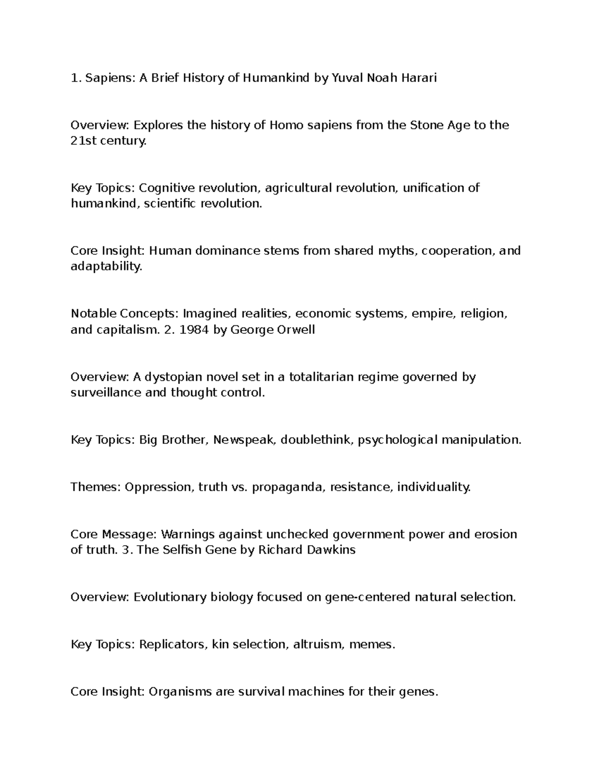 1111 - Summary Notes on Key Concepts from Sapiens, 1984, and The ...