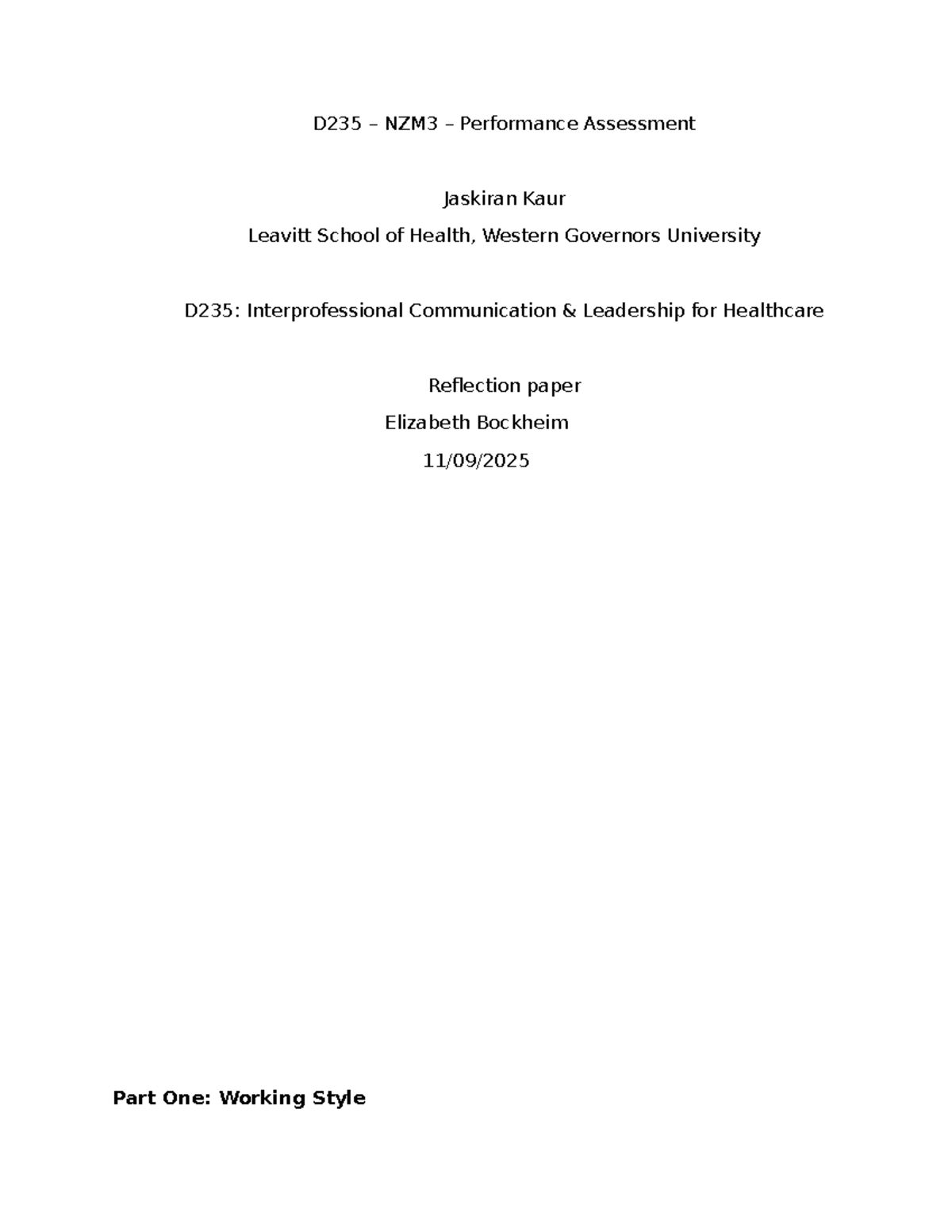 D235: Interprofessional Communication Reflection Paper on Working ...