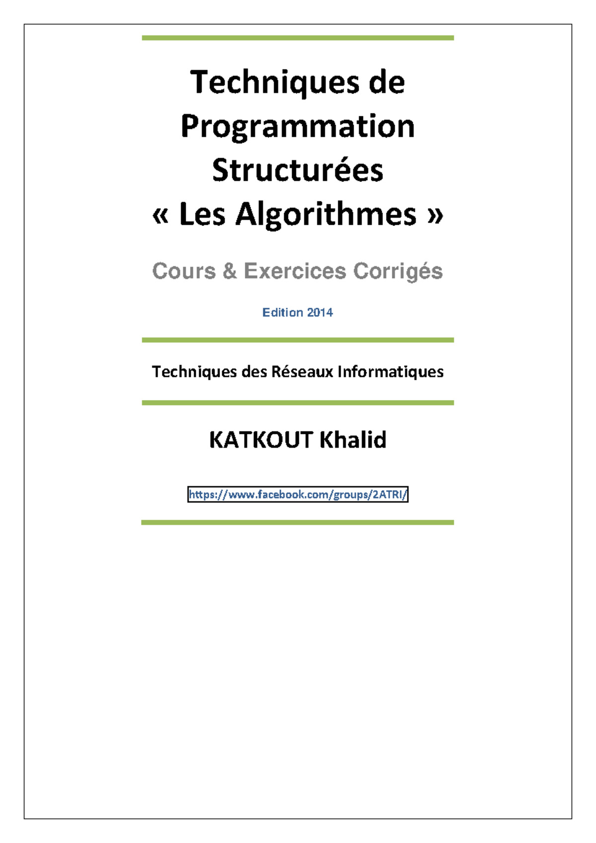 Algorithmes - Cours & Exercices Corrigés - KATKOUT Khalid - Studocu